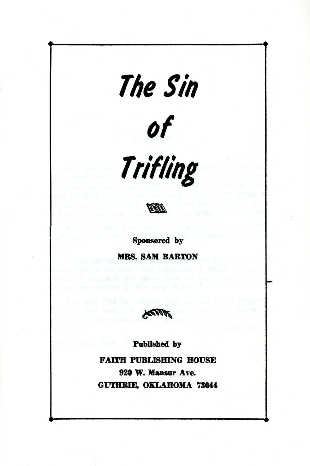 The Sin of Trifling – Reformation Publishers